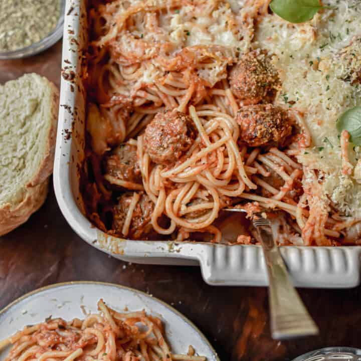 Cheesy Baked Spaghetti and Meatballs Recipe