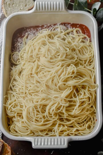 Cheesy Baked Spaghetti and Meatballs - Lynn's Way of Life